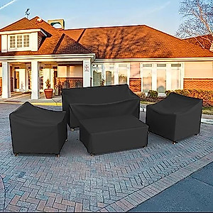 MUTUSHI Patio Furniture Cover Set 4 Piece Outdoor Furniture Cover Waterproof, 420D Heavy Duty Lawn Outdoor Patio Furniture Set Covers -Black