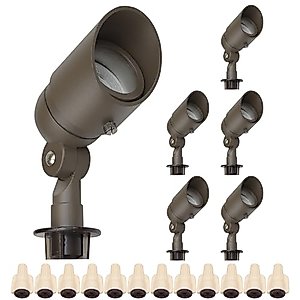 Lumina 4W LED Landscape Lights Cast-Aluminum Waterproof Outdoor Low Voltage Spotlights for Walls Trees Flags Light with Warm White 4W MR16 LED Bulb and ABS Ground Stake Bronze SFL0104-BZLED6 (6PK)