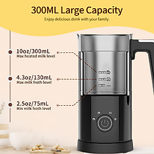 4 in 1 Electric Milk Frother: 10oz/350 mL Large Capacity Electric Milk Steamer for Hot and Cold Milk Froth - Automatic Milk Frother & Warmer for Latte, Cappuccinos, Macchiato, Hot Chocolate