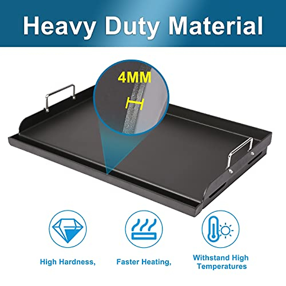Utheer 25" x 16" Pre-Seasoned Nonstick Cast Iron Griddle for Gas & Charcoal Grills – Universal Flat Top with Grease Groove, Reinforced Ridges & High Sidewalls, Great for Parties, Camping & Tailgating