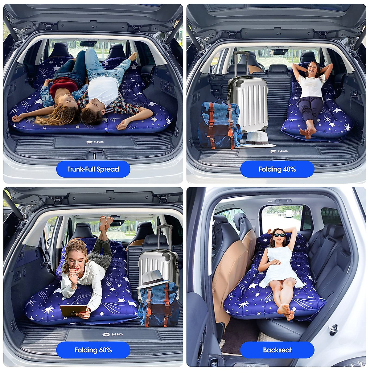 YEPLINS SUV Air Mattress Camping Bed Cushion Pillow, Inflatable, Car Portable Bed Back Seat (Starry Blue)