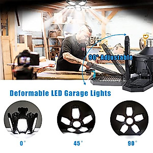 JAMIEWIN 2 Pack LED Garage Ceiling Lights, 120W 12000LM Deformable Garage Light Fixture 6500K E26/E27 LED Shop Light for Garage Workshop Basement Attic Barn