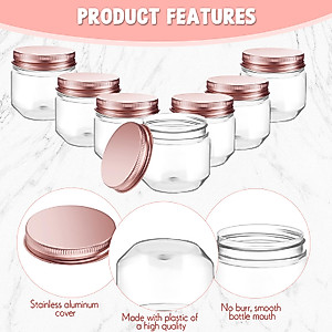 Maxcheck 105 Pcs 3 oz Wide Mouth Mason Jars Clear Plastic Jars with Lids Mini Storage Containers Bulk for Herb Jelly Wedding Favors Shower Party Favors(Rose Gold)
