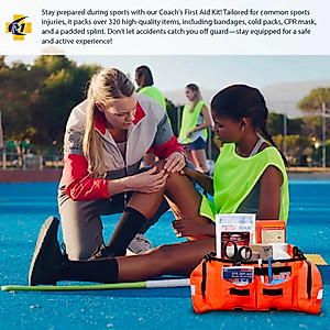 MFASCO Sports First Aid Kit Bag - 326-Piece Emergency Medical Kit in an Orange EMT Style Bag – for Coaches and Athletic Trainers - Contains Basic Supplies for Sports Injuries