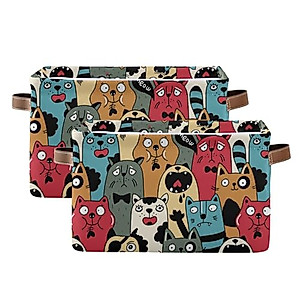 Cats Cartoon Storage Basket Bins Foldable Toy Baskets Organization with Handles Laundry Hamper for Home Boys Girls Office Closet Shelf Nursery Baskets,2 pcs