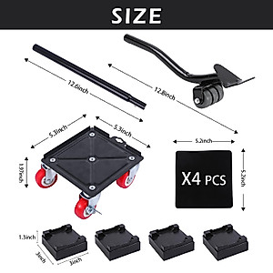 LOYAL TIGER Furniture Dolly,Furniture Mover Pro Set,Furniture Lifter with 5 360° Rotatable Rubber Universal Wheels，Carbon Steel Panel Furniture Movers，Maximum Load 2204LBS,Red.