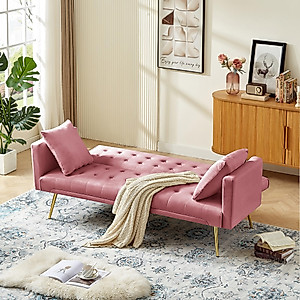 Anwick 72" Modern Velvet Sofa Bed Futon,Convertible Folding Sleeper Bed Couches with 3 Adjustable Backrests,Tufted Recliner Loveseat with Golden Chrome Legs for Small Living Room Office (Pink)