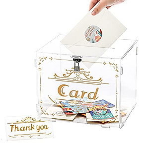 Hiceeden Acrylic Wedding Card Box with Slot and Lock, Clear Envelope Box Letter Box, Wishing Well Money Box for Wedding Reception, Graduation, Baby Shower, Decoration, Bridal Shower
