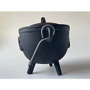 Triquetra Cast Iron Cauldron with Lid and Handle, Witches Cauldron, Great for Use with Charcoal Incense, Smudge Sage, 4.25"-4.5"