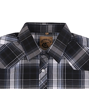 COEVALS CLUB Men's Western Plaid Pearl Snap Buttons Two Pockets Casual Short Sleeve Shirts (Gray,Black/L, 9#)