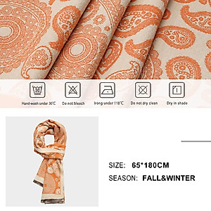 VANLINKER Soft Cashmere Feel Paisley Winter Scarf Womens Pashmina Shawls Wraps Warm Long Large Light Scarves Vintage Cozy Ethnic Poncho Orange Beige 180 * 65cm