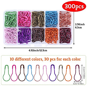 300 Pieces Safety Bulb Pins,10 Colors Calabash Crochet Stitch Markers, Metal Safety Pins for Knitting and DIY Project with Storage Box