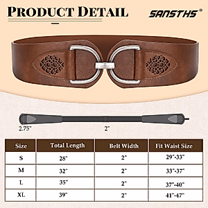 SANSTHS Vintage Women Stretchy Wide Belt Chunky Buckle Elastic Wide Waist Belts for Dresses Coats, Coffee M