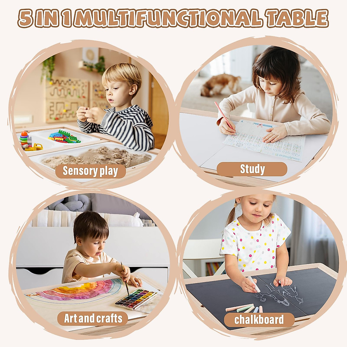 SOOPURKIDS Sensory Tables for Toddlers,Kids Table with 3 Storage Bins, Activity Table with 7 Sand Toys, Indoor/Outdoor Play Sand Table, Gifts for Boys and Girls