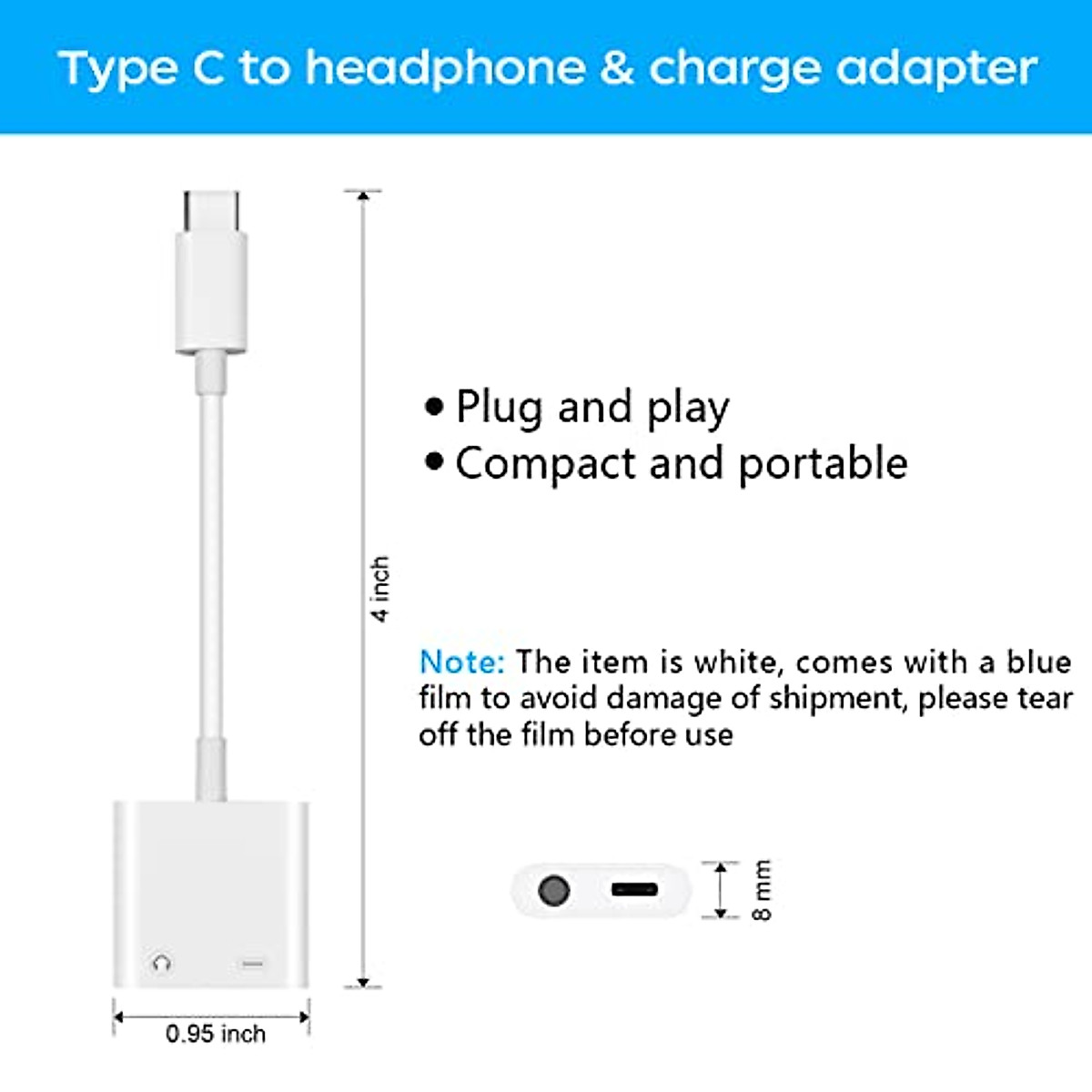 QINGLER USB Type C Headphone Adapter to 3.5mm Audio Adapter with Charger 2 Pack for Music, Charge and Line Control, Compatible with Samsung Galaxy S22 S21, iPad pro 2018/20/21, Huawei, One Plus