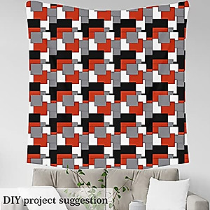 Geometric Grid Fabric by The Yard, Vibrant Mosaic Pattern Upholstery Fabric, Overlap Lattice Plaid Indoor Outdoor Fabric, Modern Creative DIY Art for Quilting Sewing, 1 Yard, Red Grey Black White