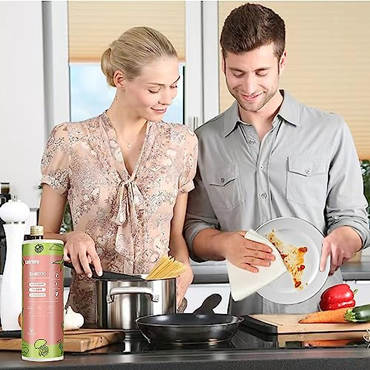 Luiruey Reusable Bamboo Paper Towels - 1Rolls Heavy Duty Reusable Washable -cleaning Towel Washable and Recycled Kitchen Roll, Zero Waste Products, Durable