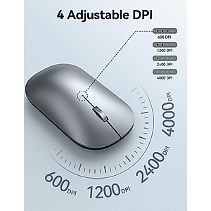 TECKNET Wireless Mouse, BT5.0/3.0 2.4GHz Silent Computer Mouse with USB Receiver,4000DPI Rechargeable Portable Bluetooth Mouse for Laptop/MacBook/Pro/iPad/Windows