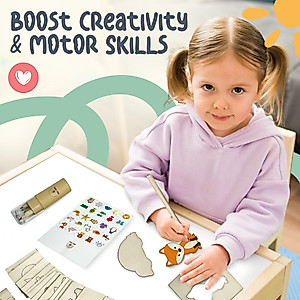 ARI MES - Wooden Stencils Drawing Kit for Kids, 50-Piece Art Stencils with Animal and Shape Stencils, Drawing Stencils, Complete Stencil Art Kit with Notebook, Markers & Bag, Stencils for Crafts