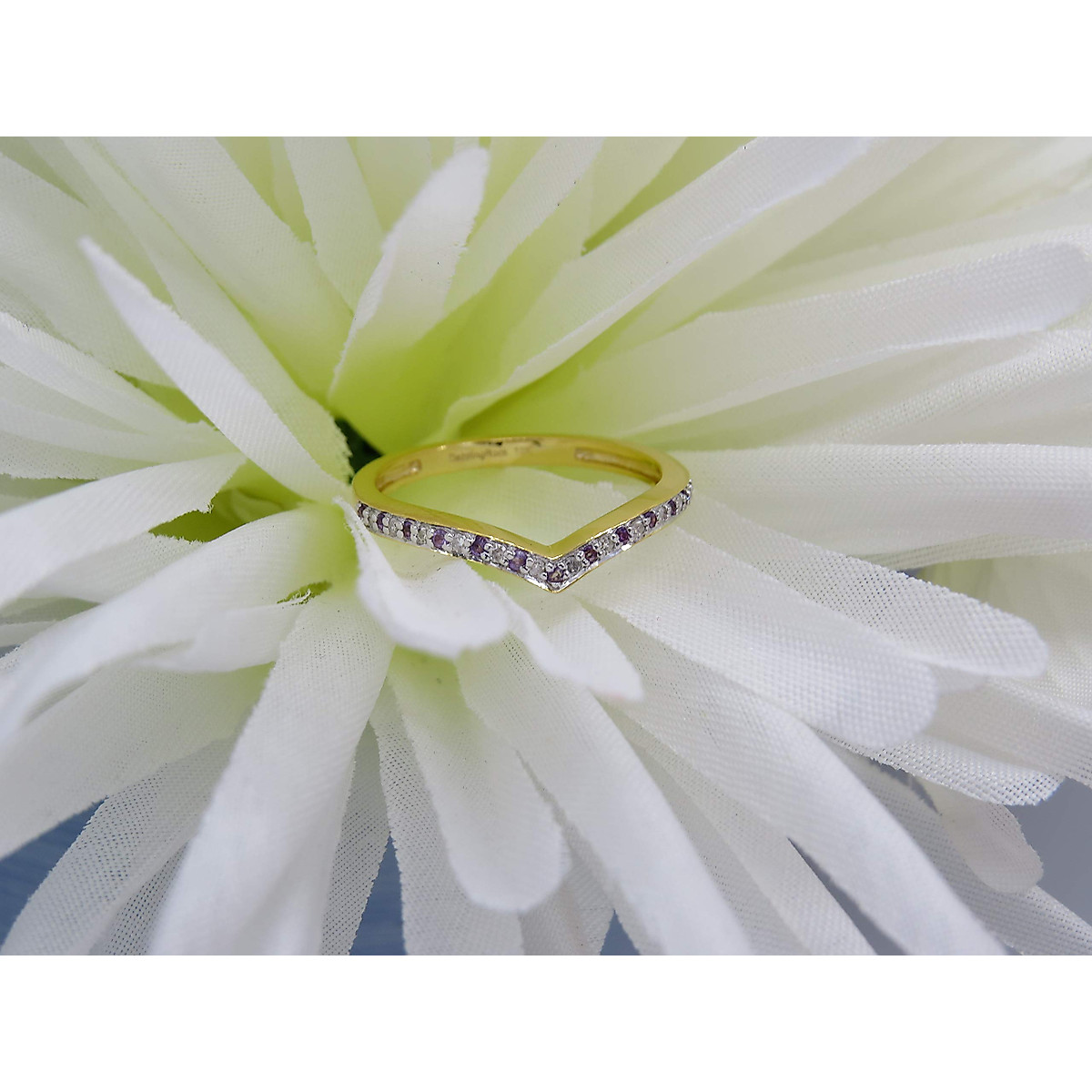 Dazzlingrock Collection Round Amethyst & White Diamond Wedding Chevron Band for Women in 14K Yellow Gold Size 7.5