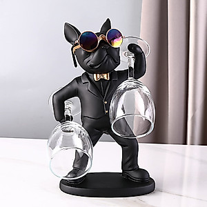 NUACOS French Bulldog Dog Wine Glass Rack,Puppy Statue Wine Glass Rack,Polyresin Wine Bottle Holder Creative Tabletop WineRacks Holder Display Stand for Bar Kitchen Counter Décor(Black)