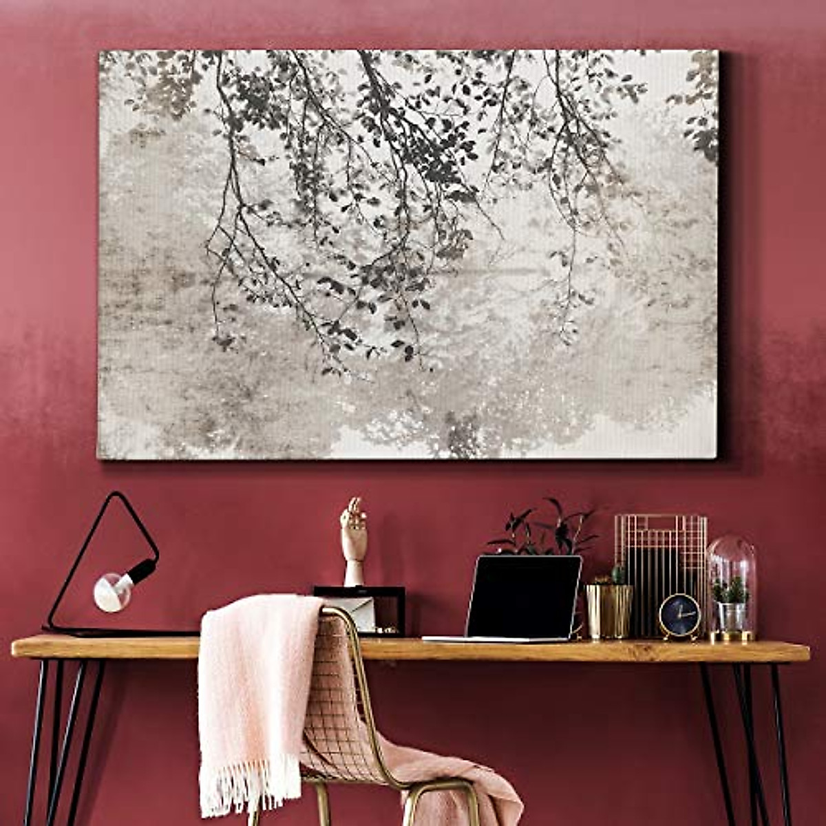 WEXFORD HOME Landscape Canvas Wall Art Abstract Floral Forest Modern Pictures Artwork Decoration for Living Room Kitchen Bathroom Office, Ready to Hang, taupe soft reflection, 32x48