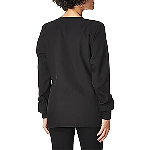 WonderWink Women's Four Way Stretch Sporty Snap Jacket, Black, Small