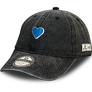 KUBILA Hand Drawn Blue Heart Hats for Women Men,Unisex Love Heart Embroidered Cotton Adjustable Snapback Baseball Cap Dad Hat Washed Black