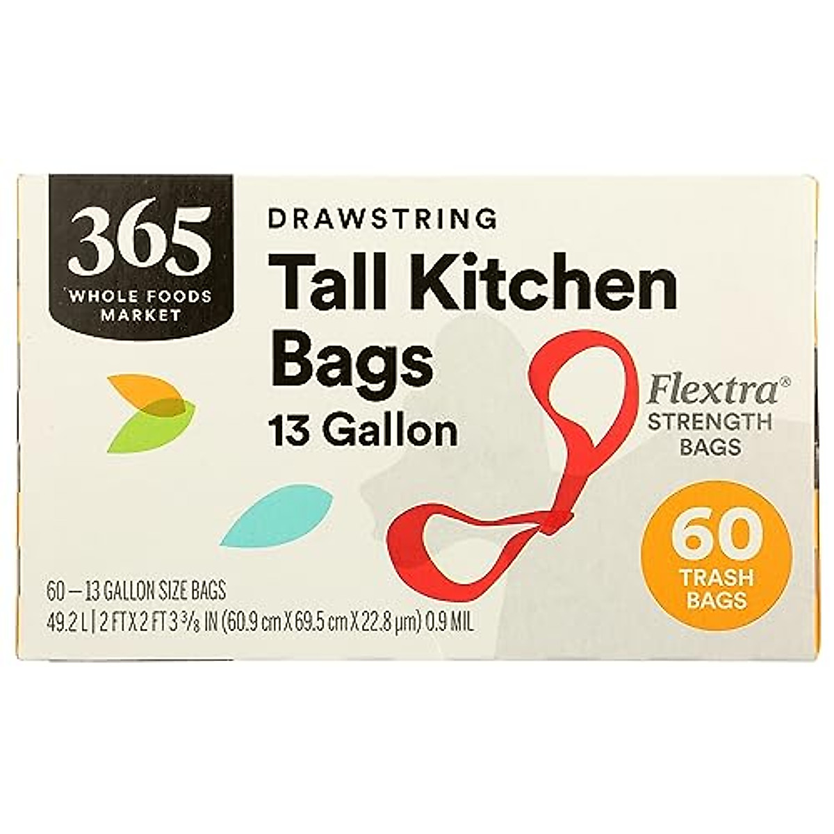 365 by Whole Foods Market, Bag Kitchen Tall Drawsting Flextra 13 Gallon, 60 Count
