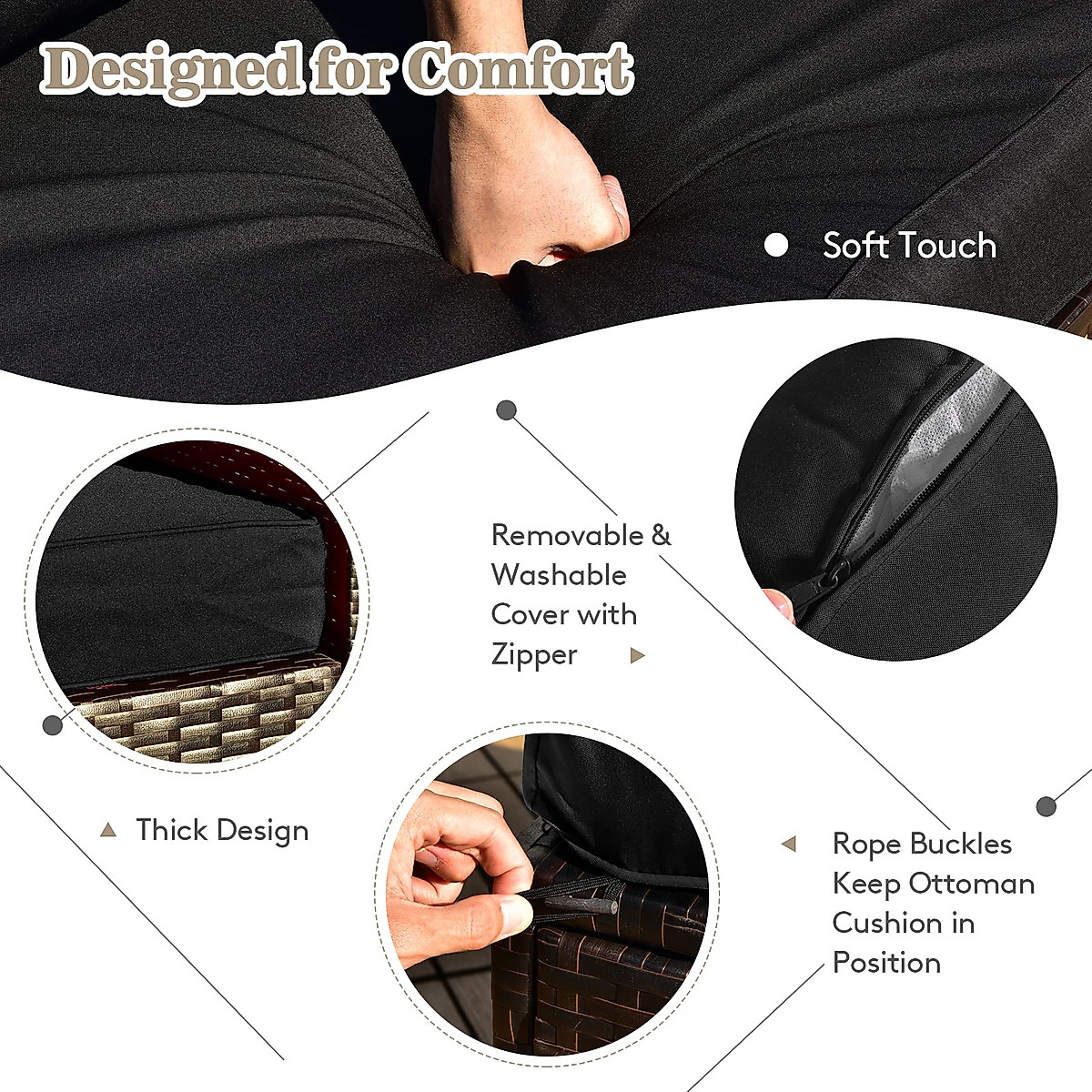 Tangkula 9 Pieces Patio Furniture Set with 30” Propane Fire Pit Table, Outdoor PE Wicker Sectional Sofa Set with Storage Box, 50,000 BTU Gas Fire Pit Table with 2 Protective Covers (Black)