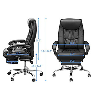 Duramont Reclining Leather Office Chair - High Back Executive Chair - Thick Seat Cushion - Ergonomic Adjustable Seat Height and Back Recline - Desk and Task Chair