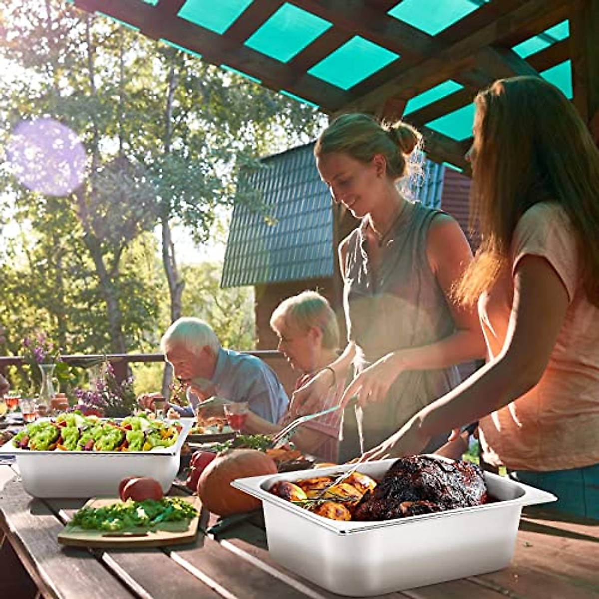 TOPZEA 4 Pack Half Size Hotel Pans, 1/2 Size 4" Deep Stainless Steel Steam Table Pan Catering Food Pan Chafing Dishes Dinner Buffet Server Breading Tray Batter Bowl for Food Prep, Breading, Restaurant