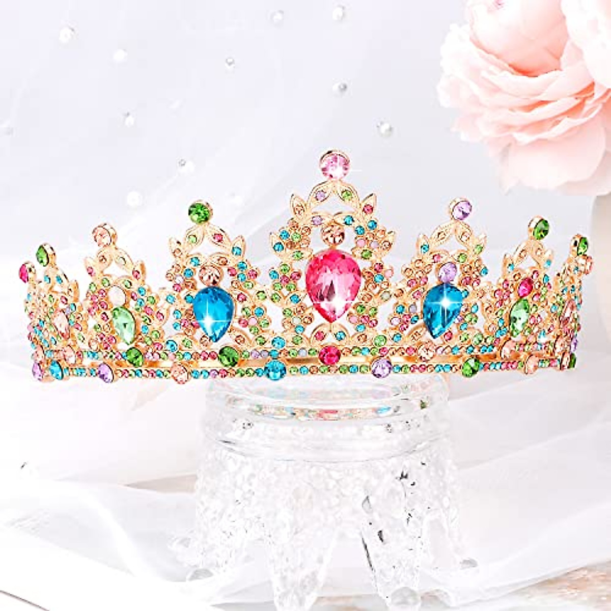 SuPoo Golden Birthday Sash and Crown Kit Princess Crown Birthday Tiara Birthday Girl Crown with Comb Glitter Birthday Sash for Women Crystal Tiaras for Girls Headband Happy Birthday Decorations Gifts