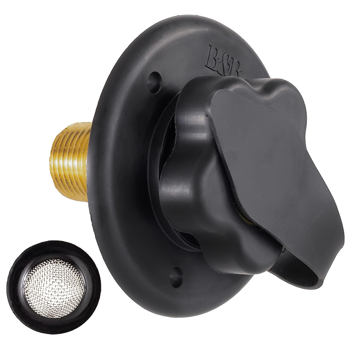 RecPro RV City Water Fill Inlet | Black | Optional Hose Elbow and or Gasket Seal | Flange Brass with Check Valve | Camper | Trailer | Marine (No Hose Elbow, with Seal) | Made in USA