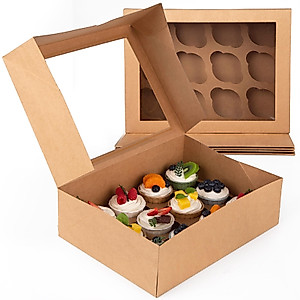TOXOY 6PCS Cupcake Boxes with Windows, Kraft Cupcake Container 12 Count Cupcake Holder with Insert Holding 72 Cupcakes for Birthday Holiday Party Bakery Supplies