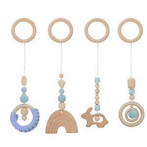 Toddmomy Teething Rings 4Pcs Baby Gym Wood Toys Wooden Hanging Toy Wood Activity Pendant Hanging Toy Dangling Teething Soother Sensory Toys Nursery Decor Montessori Play Gym