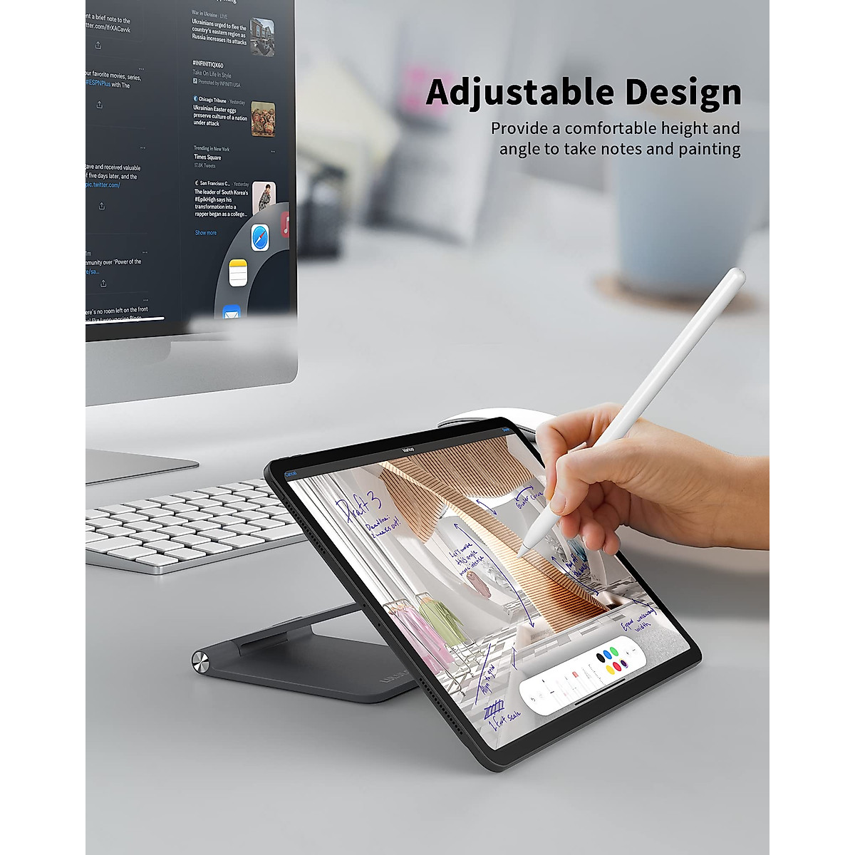 LULULOOK Adjustable Foldable Magnetic iPad Pro Stand, Gray, 12.9"