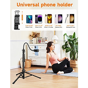 Phone Tripod, 86" Tall Tripod for iPhone with Flexible Gooseneck & Remote, Portable Aluminum Cellphone Stand for Selfies, Video Recording,Travel, Compatible with iPhone Android