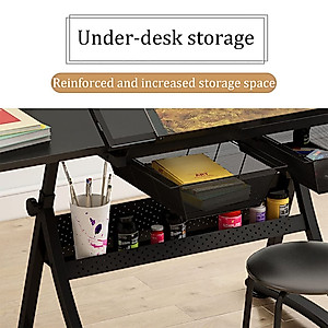 Drawing Table Glass Drafting Table Desk, Height Adjustable Drafting Table, 0-50°Tilting Drawing Desk, Artist Desk Study Table with 2 Slide Drawers for Reading, Writing Art Craft Work Station beautiful