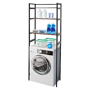 Bathroom Storage Shelf,3-Tier Height Adjustable Washing Machine Storage Rack,Freestanding Storage Rack,Over Dryer Towel Racks,Multifunctional Bathroom Rack,for Bedroom Balcony Kitchens,Black,Oak