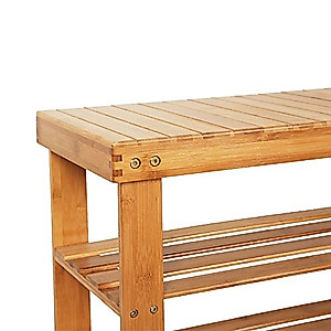 Tenozek 3-Tier Bamboo Shoe Rack Bench Entryway Bench and Shoes Organizer Shoe Storage for Hallway Bathroom Living Room Garden(3-Tiers 90CM, Wood Color)