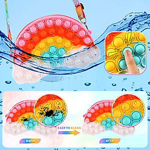 for Girls Xmas Stocking Suffers Birthday Present Toys Valentines Gift Pop Purse Rainbow Cloud Wallet, Stress Release Fidget Toy