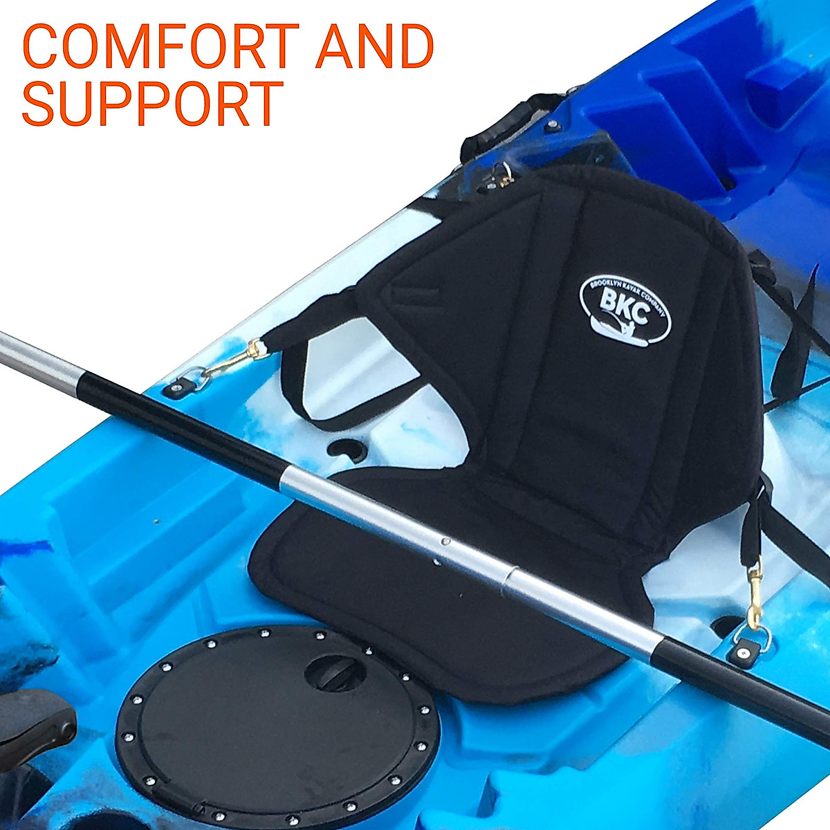 BKC UH-KS222 Universal Sit-On-Top Soft Padded Kayak Seat and Backrest with Water Bottle Pouch for Fishing/Kayaking/Rafting/Canoeing by Brooklyn Kayak Company (1 pack)