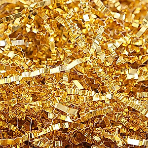 HAPPY POTATO 1 LB Gold Shredded Paper for Gift Baskets, Crinkle Cut Paper Shred Filler, Crinkle Paper for Gift Wrapping
