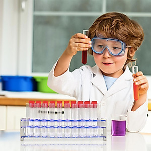 Test Tubes with Rack,50 Pack Clear Plastic Test Tubes16x100mm - with Secure Caps & Durable Holder Rack, Ideal for Scientific Experiments, Candy Beads Sample Storage, Kids Party Supplies (16x100mm)