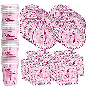 Little Ballerina Birthday Party Supplies Set Plates Napkins Cups Tableware Kit for 16