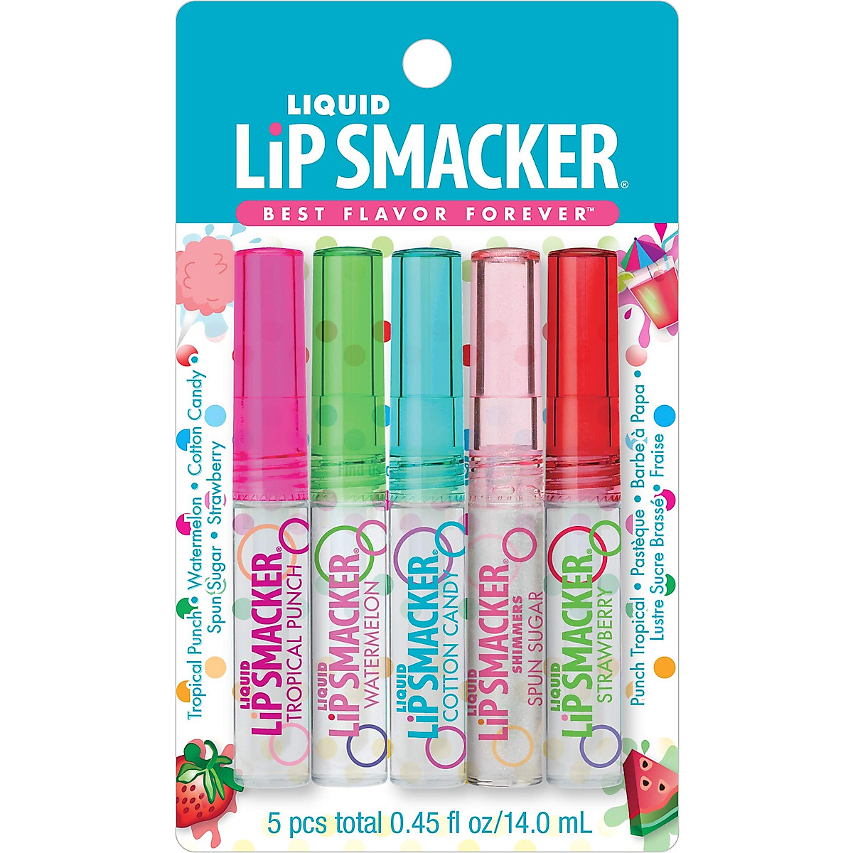 Lip Smacker Liquid Flavored Lip Gloss Friendship Pack |Tropical Punch, Watermelon, Cotton Candy, Sugar, Strawberry | Stocking Stuffer | Christmas Gift, Set of 5