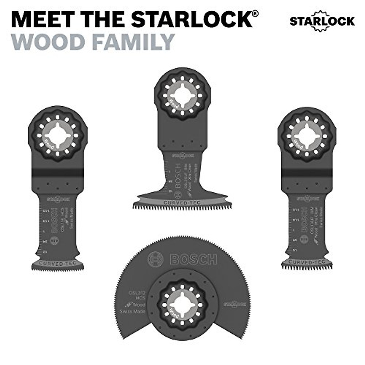 BOSCH OSL114JF 1-Piece 1-1/4 In. Starlock Oscillating Multi Tool Wood Curved-Tec Bi-Metal Xtra-clean Plunge Cut Blade for Applications in Cutting Hardwood