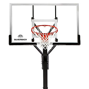 Silverback 54" In-Ground Height Adjustable Basketball System with Tempered Glass Backboard, Pro-Style Breakaway Rim, and Backboard Pad