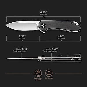 CIVIVI Elementum Folding Pocket Knife D2 Satin 2.96" Blade, Wood Handles C907D (Black Ebony Wood)